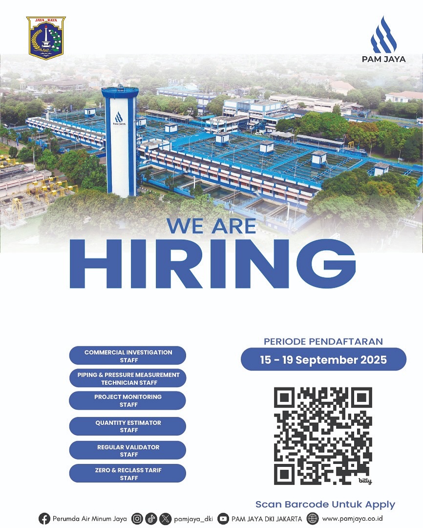 Lowongan Kerja PAM JAYA September 2025, Ini Daftar Posisinya